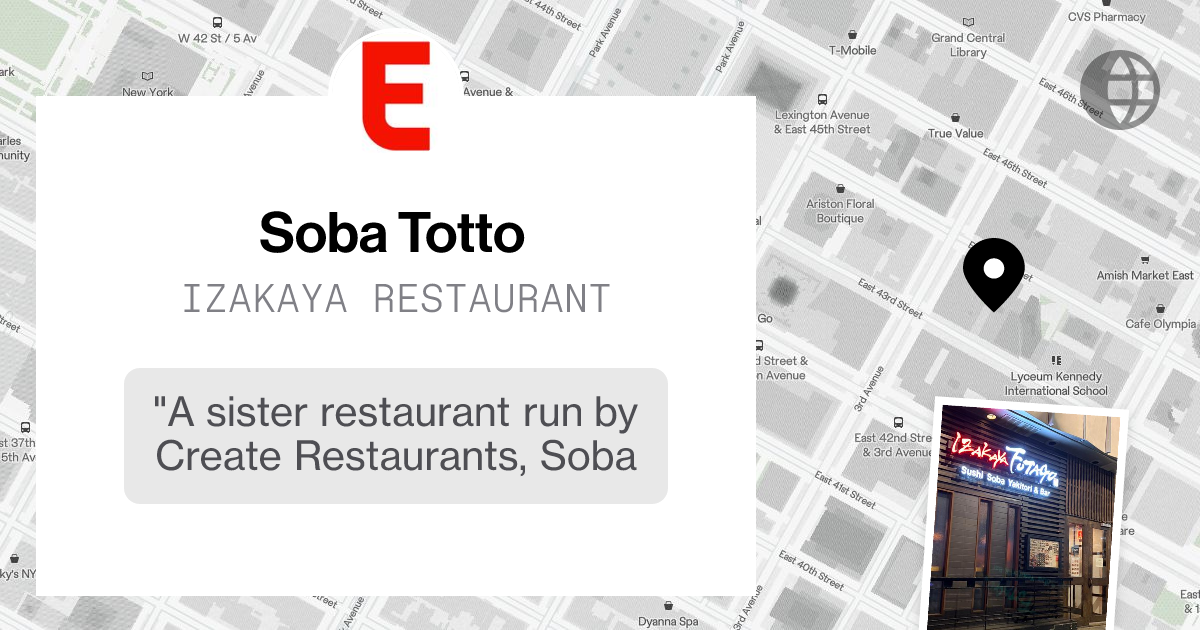 Soba Totto shared by @eater says: ""A sister restaurant to Sarashina Horii, operated by Create ...