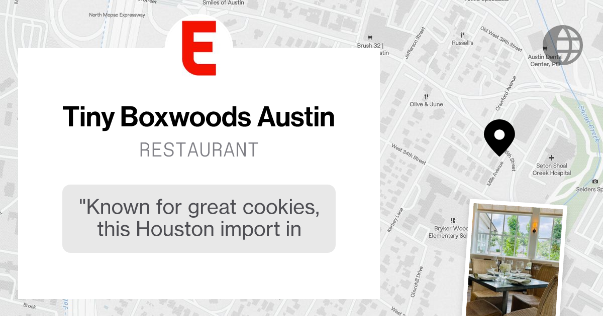 Tiny Boxwoods Austin shared by @eater says: ""Known for great cookies, this Houston import in ...