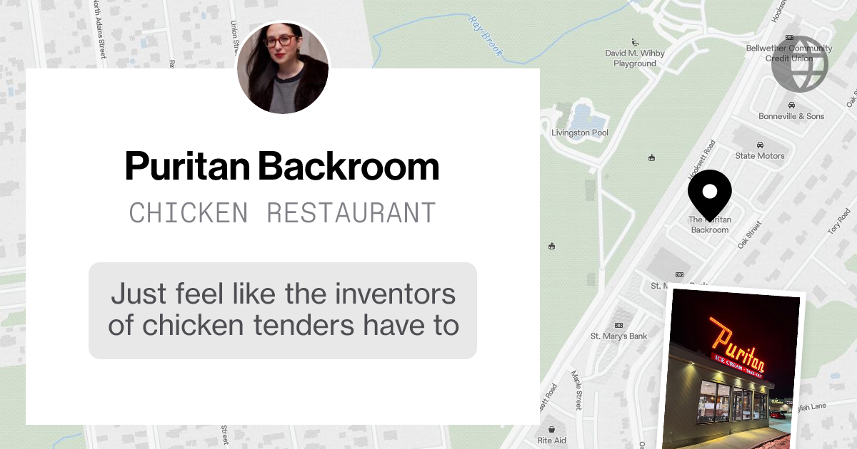 Puritan Backroom shared by @juliarubin says: "Just feel like the ...